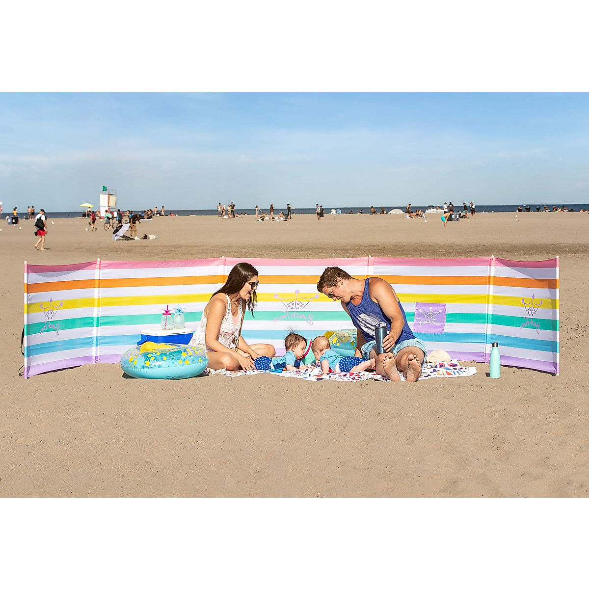 BEACH FENCE Premium 20 ft Beach Windscreen, Privacy Screen, Wind Blocker - Pastel Perfect, Free Rubber Mallet and Carry Bag Included