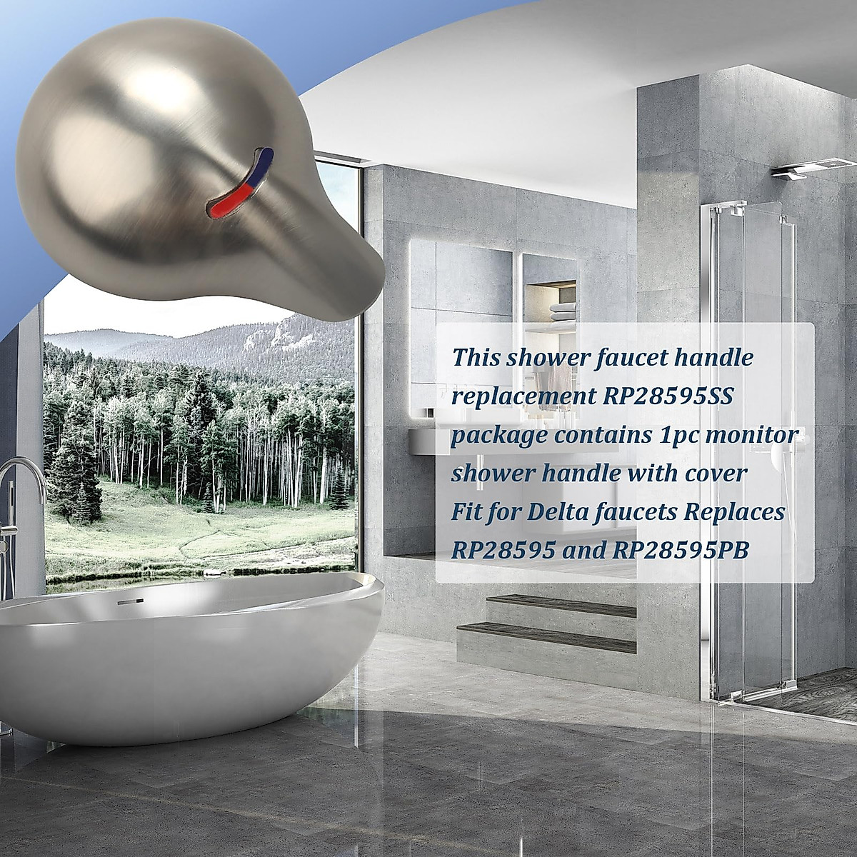 LEDBarz RP28595SS Shower Knob Replacement with Cover for Delta Shower Faucet Handle,Shower Temperature Knob,Stainless Steel Color