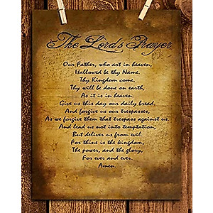 The Lord's Prayer-Antique Brown-Matthew 6: 9-13- Brown Parchment Print- 8 x 10" Wall Art- Ready to Frame. Rustic Scroll-Script Design-Home Décor, Kitchen Décor-Christian Gifts. Inspirational Prayer.