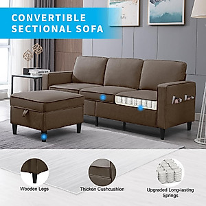 PUREMIND 78 Inches L Shaped Sofa, Linen L Shape Sectional Couches for Living Room, 3 Seater Sofa Couch with Storage Ottoman and Armchair, Sectional Sofa L Shape for Apartment/Small Space