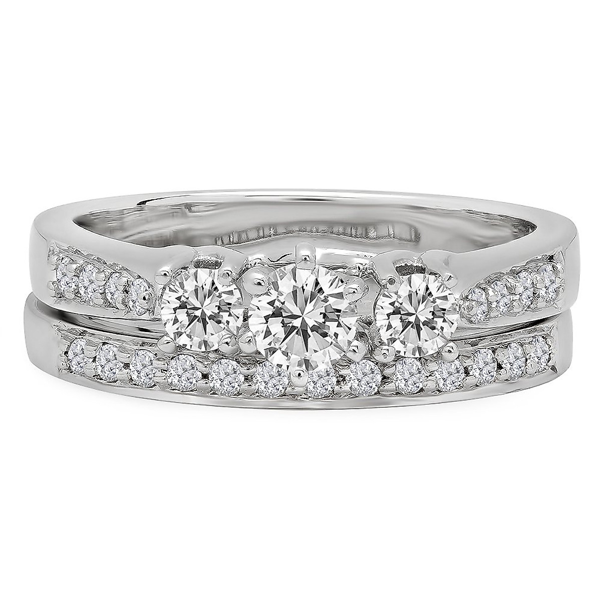 Dazzlingrock Collection 0.80 Carat (Cttw) 14k Round Diamond Women 3 Stone Engagement Ring Set 3/4 CT, White Gold, Size 7.5