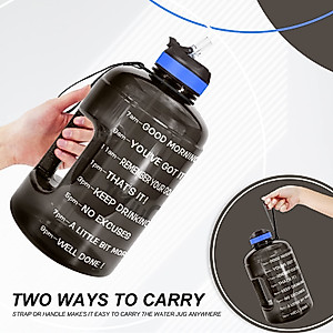 QuiFit Motivational Gallon Water Bottle - with Straw & Time Marker BPA Free Large Reusable Sport Water Jug with Handle for Fitness Outdoor Enthusiasts Leak-Proof(Black,1 gallon)