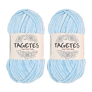 2 Pcs - Soft and Bulky Velvet Yarn for Knitting Thick & Quick | 2x100g Yarn Crochet and Knitting Assorted Yarn Baby Velvet Bulk for Adults and Kids (Baby Blue)