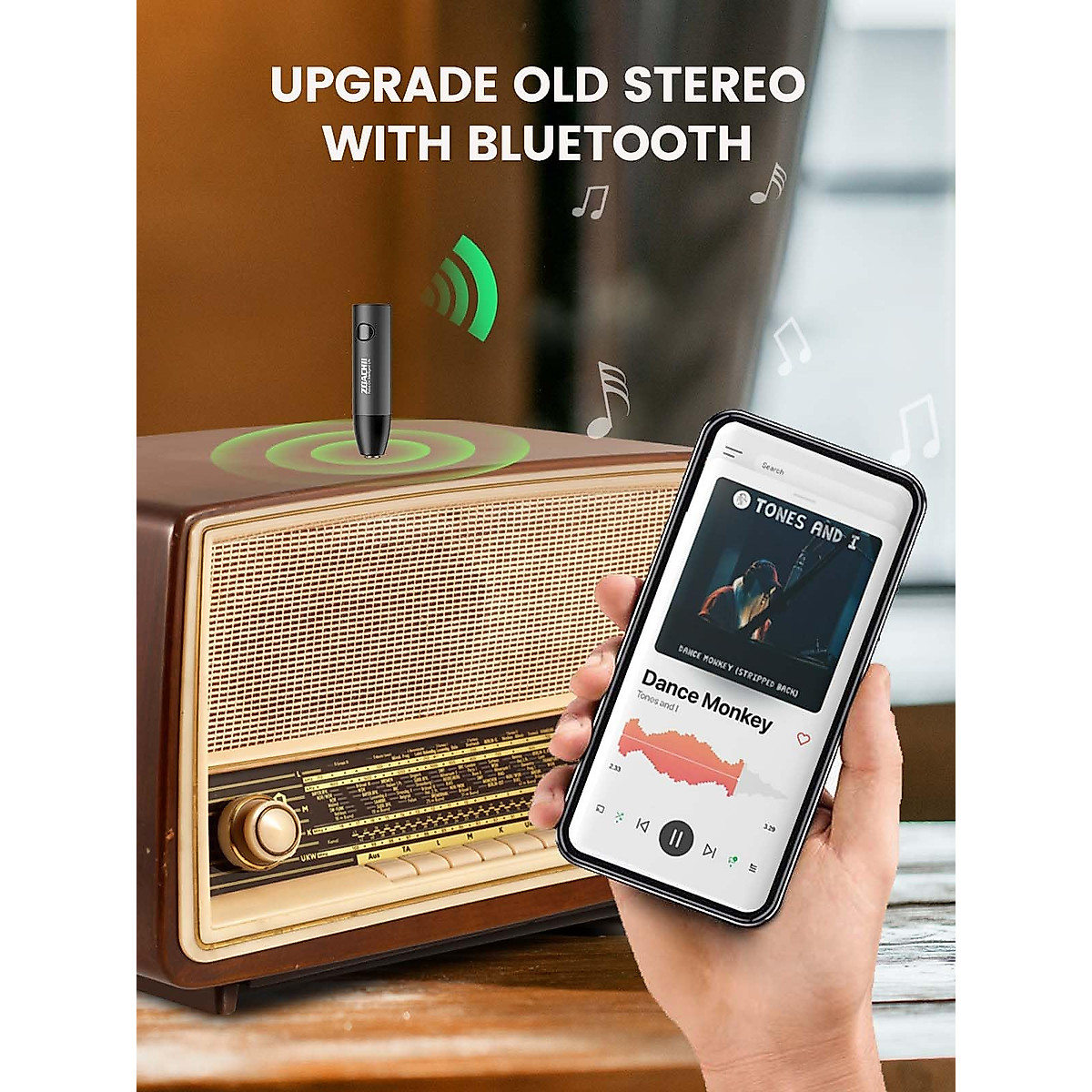 ZOACHII Bluetooth Aux Adapter for Car, Wireless Bluetooth 5.0 Audio Receiver with 3.5mm Jack for Vehicle Truck Home Stereo Speaker Headphone Music Streaming, Handsfree Calling, [1 Piece]