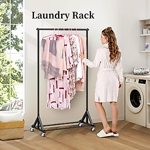 SLEEPING LAMB Heavy Duty Clothes Rack, Rolling Clothing Racks for Hanging Clothes Metal Garment Rack With Wheels, Clothes Hanger Rack for Coats, Shirts, Sweaters Wardrobe Rack (Black)