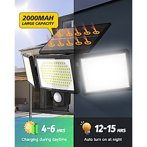 Large Solar Panel Flood Lights Outdoor, 304 Led Solar Lights Waterproof IP67, 3 Foldable Heads Motion Sensor Light with Remote, Security Lights for Front Door Garage Driveway (Always on/Motion)