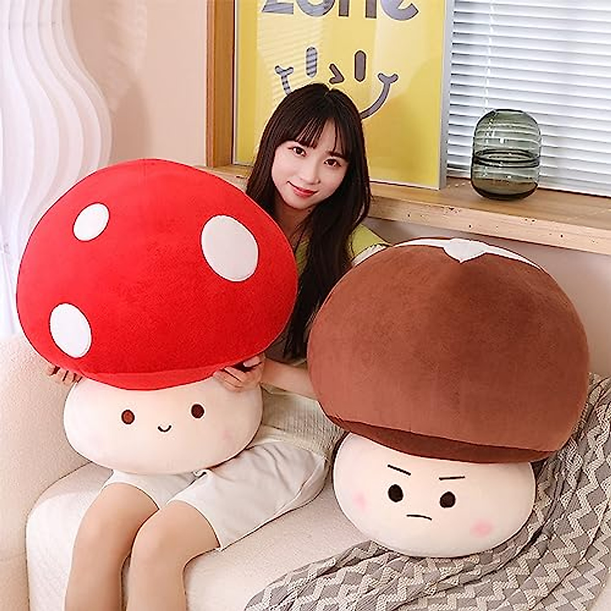 Hofun4U Mushroom Plush Pillow, Smile Mushroom Stuffed Plush, Sofa Car Bed Plush Pillow Home Decor Kids Adults Birthday (Brown,9 inch)