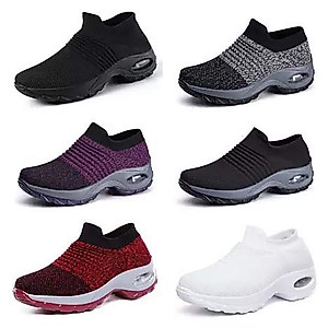 LIBINXIF Women's Walking Shoes Sock Sneakers Mesh Slip On Air Cushion Lady Girls Modern Jazz Dance Easy Shoes Platform Loafers Sneakers Black 41