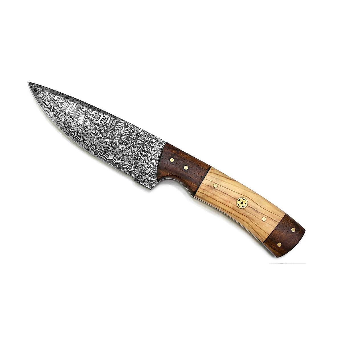Titan International Knives 8.2" Damascus Steel Fixed Blade Hunting Knife | Handmade 1095 4340 Carbon Mix Hand Pounded | EDC Black Walnut and Olive Wood Handle | Leather Sheath Multi Purpose Survival and Camping Knives
