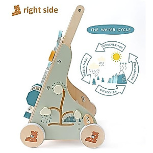 PairPear Wooden Baby Walker Push and Pull Toys,Toddler Speed Adjustable Push Walker Activity Cencer with Shape Sorter Toys Gift for Boys Girls 1 2 3 Years