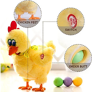 Haraketlt 2023 Easter Plush Toys Lay Eggs Musical Chicken, Cute Easter Plush Stuffed Musical Chicken, Electric Lay Eggs Hen Educational Interactive Toys for Kids, Sing and Dance Lay Eggs (A)
