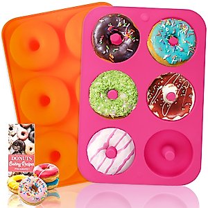 LoveS (2pcs) 6-Cavity Silicone Donut Baking Pan/Non-Stick Donut Mold, Dishwasher, Oven, Microwave, Freezer Safe