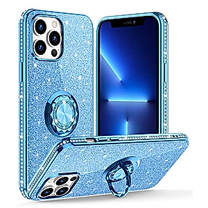 OCYCLONE iPhone 13 Pro Max 6.7" Glitter Case - Sparkle Diamond Cover with Ring Stand for Women & Girls - Blue