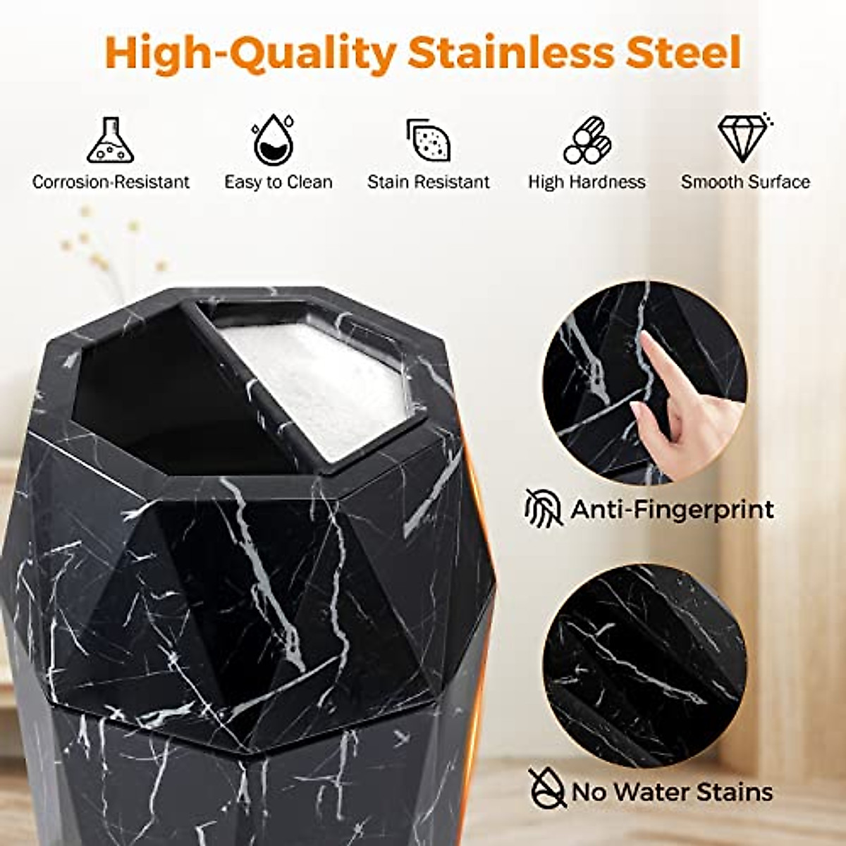 BEAMNOVA Bundle Metallic 15 x 31.5 in + Black Marbling 12 * 28 in Commercial Stainless Steel Trash Can Outdoor Indoor Garbage Enclosure with Lid Inside Barrel Heavy Duty Industrial Waste Container