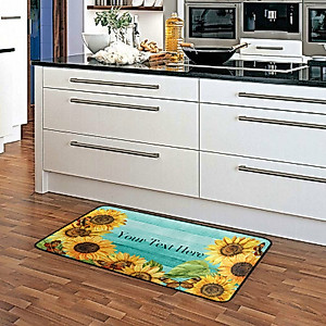 Custom Personalized Kitchen Rugs Teal Sunflowers Butterfly Doormat Floor Mats Kitchen Mat Non Slip Bath Rug Carpet for Entryway Living Room Bedroom Home Decor 39 X 20 Inch