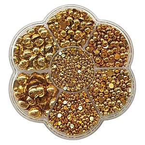 Chenkou Craft 3000PCS 7 Sizes (2.5/3/4/5/6/8/10mm) 1 Box Gold Round Flatback Imitation Half Pearls Bead Loose Beads Gem (Gold Half Ball)