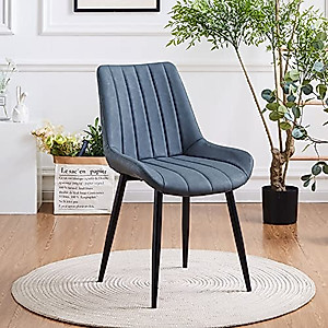 TUKAILAi Faux Leather Dining Chairs Set of 2, Modern Linear Design Kitchen Chairs with Upholstered Seat and Metal Legs, Comfy Leisure Chairs for Lounge Living Room Reception Restaurant (Blue)