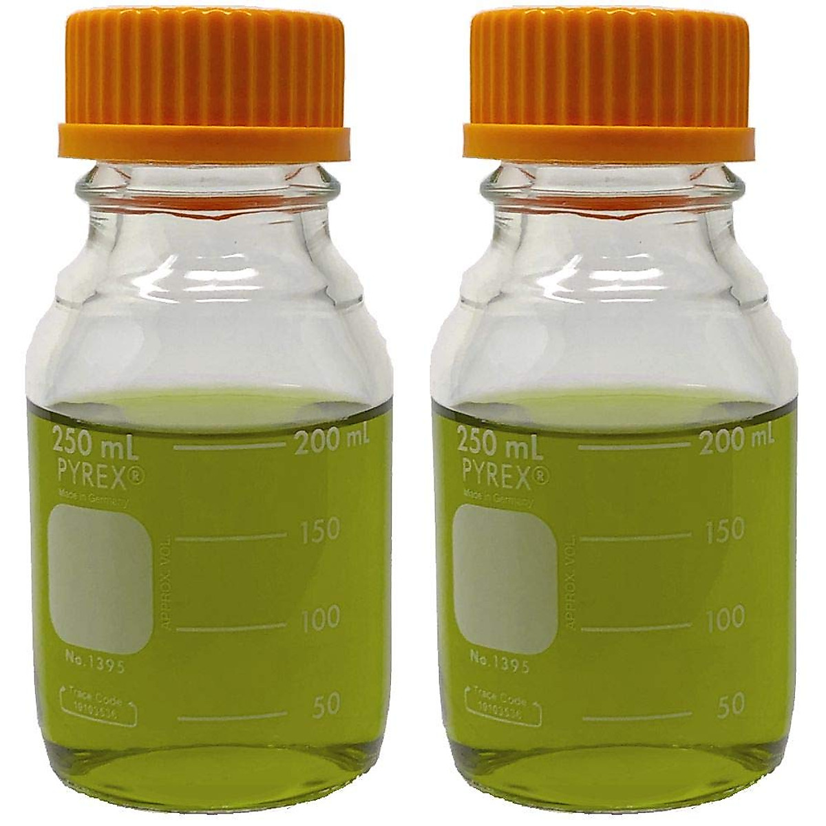 Pyrex Corning 1395-250, 250ml Round Media Storage Bottle, with GL45 Screw Cap (Pack of 2)