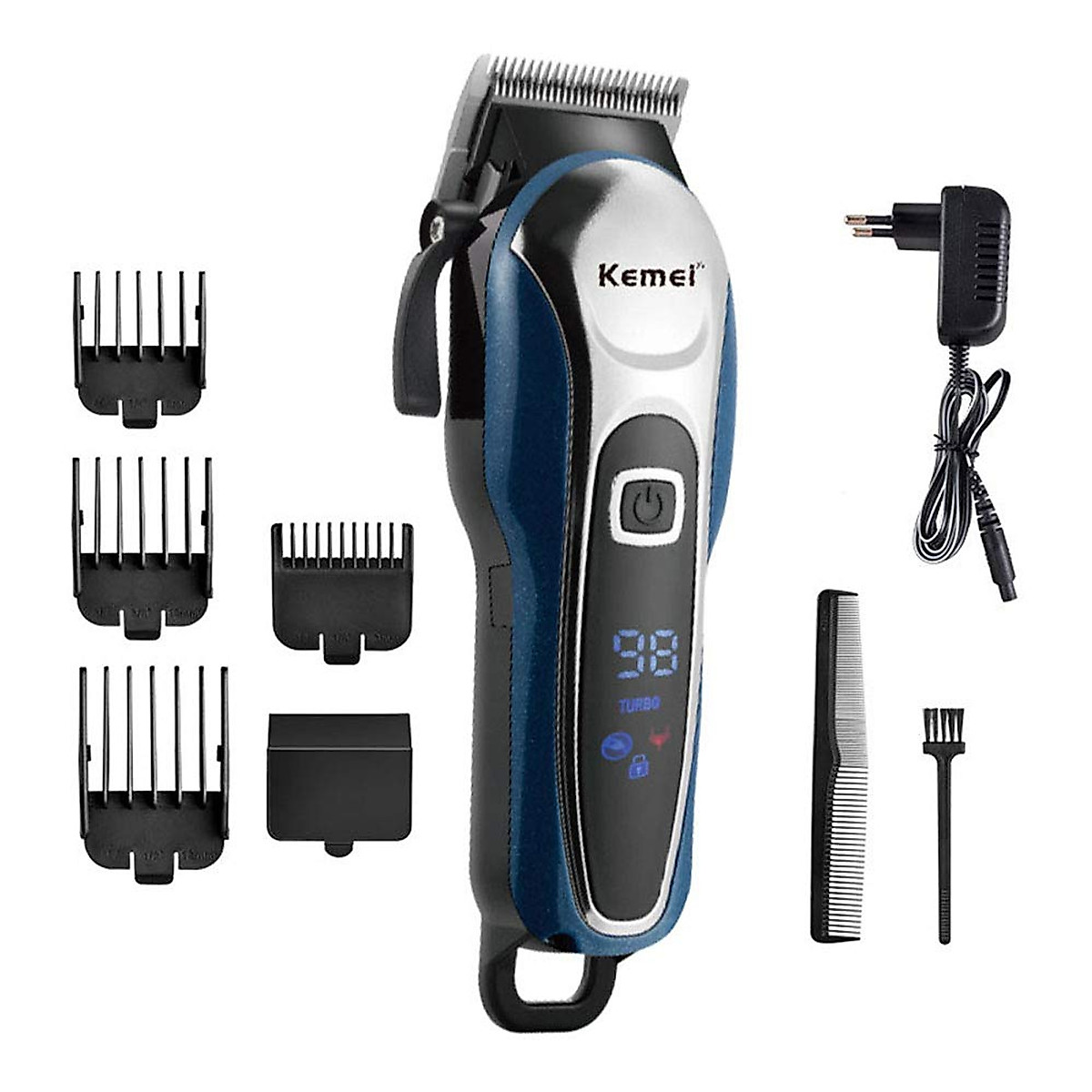 KEMEI 5-Star Rechargeable Razor Professional Hair Trimming Multigroom Beard Trimmer Kit for Face, Head, Body Hair Styling and Grooming LED Display with Stainless Steel Metal Housing Cordless/Cord…