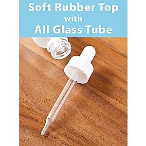 JUVITUS 1 oz Frosted Clear Glass Boston Round Bottle with White Dropper (24 pack) + Funnel