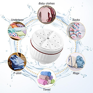 Andoer Washing Machine, Ultrasonic Turbo Washing Machine Portable Mini Washer with USB Power Supply Suction Cups for Home Travel Business Trip