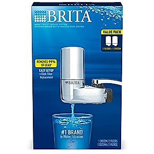 Brita Water Filter for Sink, Faucet Mount Water Filtration System for Tap Water, Reduces 99% of Lead, Chrome