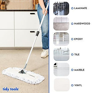 Tidy Tools Commercial Dust Mop & Floor Sweeper, 48 in. Dust Mop for Hardwood Floors, Cotton Reusable Dust Mop Head, Extendable Mop Handle, Industrial Dry Mop for Floor Cleaning & Janitorial Supplies