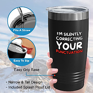 English Teacher Black Edition Viking Tumbler 20oz - I'm silently correcting - English Teacher Commas Save Jokes School Punctuation Synonym Writing Linguistic