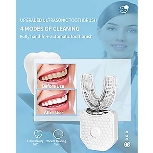 Magentak Automatic Electric Toothbrush for Adults, 360 Degree Electric Toothbrush, Electric Travel U Shape Toothbrush, White