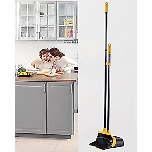 Broom and Dustpan Set, Broom and Dustpan, Broom and Dustpan Set for Home, Stand Up Dustpan Combo Set for Office Home Kitchen Lobby Floor Use (Yellow)