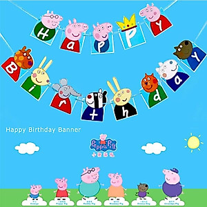 Pig Birthday Party Decorations, 1 Happy Birthday Banner 6 Large Pig Balloons Foil Balloons Table Cover - 1.8m Birthday Party Decoration Supplies