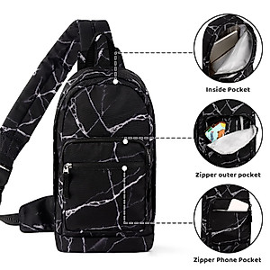 Choco Mocha Girls Sling Bag for Kids, Travel Hiking Sling Backpack for Teen Girls One Strap Women Daypack, Marble Black