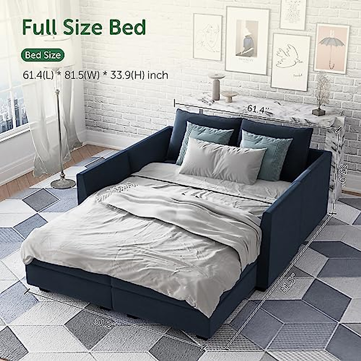 HONBAY Modular Sectional Sofa Convertible U Shaped Couch with Reversible Chaise Velvet Modular Sofa Sectional Couch with Storage Ottoman, Dark Blue