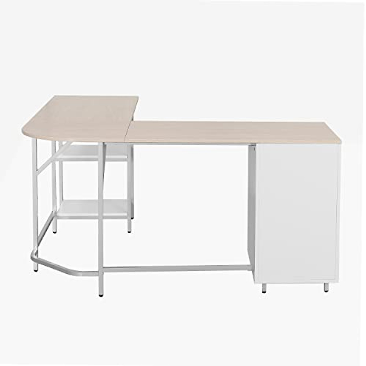 Techni Mobili L Shaped Desk - Two-Toned Computer Desk with Drawers & Storage Shelves - Simple Modern Furniture & Home Office Space Corner Table for Work & Writing