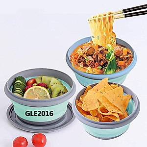 GLE2016 3 PCs Food Grade Silicone Collapsible Bowl Lunch Box - Expandable Food Storage Containers Set -Silicone Salad Bowl with Lid Portable