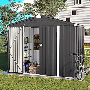 UDPATIO Outdoor Storage Shed 8x6 FT, Metal Garden Shed for Bike, Garbage Can, Tool, Lawnmower, Outside Sheds & Outdoor Storage Galvanized Steel with Lockable Door for Backyard, Patio, Lawn, Dark Grey