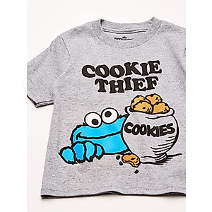 Sesame Street boys Sesame Street Short Sleeve T-shirt - Elmo, Cookie Moster T Shirt, Gray, 4 US