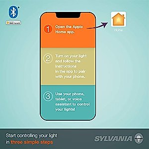 SYLVANIA Smart Bluetooth LED Light Bulb, A19 60W Equivalent, Efficient 10W, Works with Apple HomeKit, RGBW Full Color and Adjustable White, No Hub Required - 1 Pack