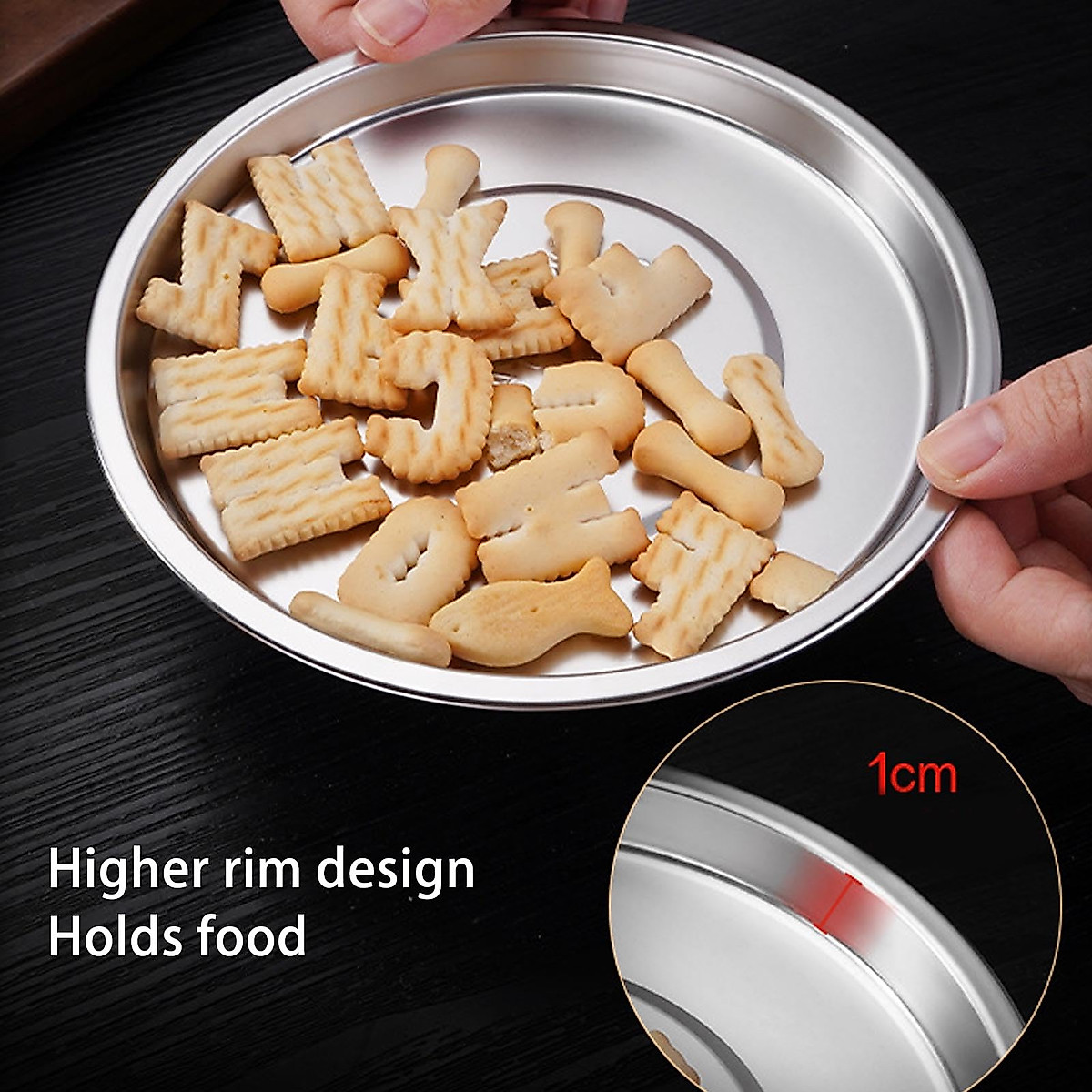 Small Dinner Plates, 8Pcs 304 Stainless Steel Round Spit Bone Dish Plate Set for Snacks, Side Dishes, Multifunctional Use