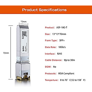 1.25/2.5/5/10G SFP+ to RJ45 Transceiver, 10GBase-T Copper SFP+ Module, 10G-T RJ45 Transceiver Compatible for Cisco SFP-10G-T, Ubiquiti F-RJ45-10G, Mikrotik, Netgear, TP-Link, D-Link and More