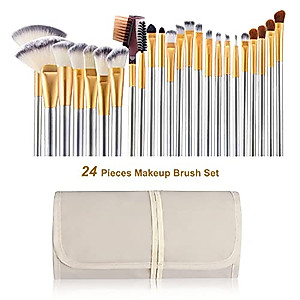 Make up Brushes, VANDER 24pcs Premium Cosmetic Makeup Brush Set for Foundation Blending Blush Concealer Eye Shadow, Cruelty-Free Synthetic Fiber Bristles, Travel Makeup bag Included, Champagne