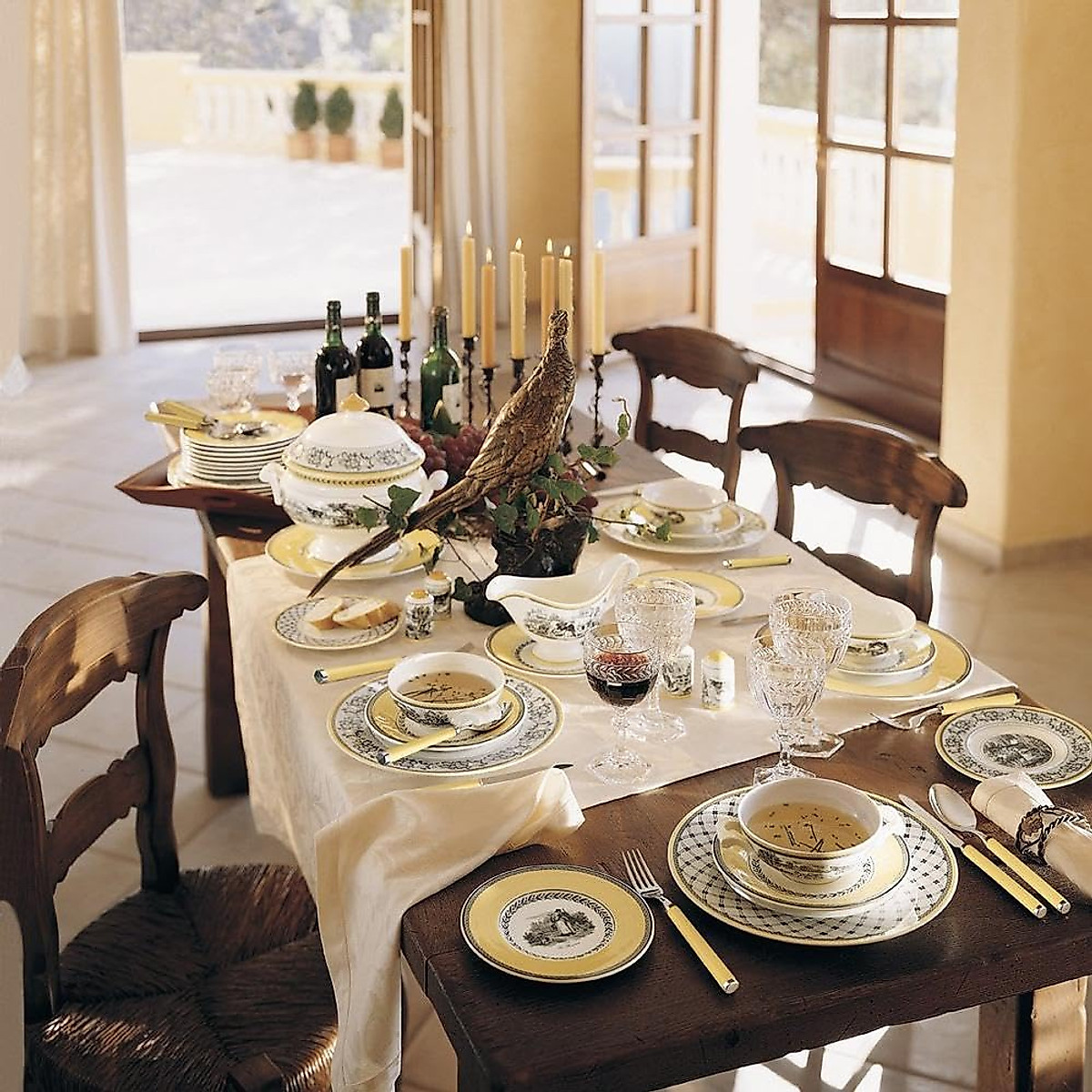 Villeroy & Boch Audun Ferme Oval Platter, 13.25 in, White/Gray/Yellow