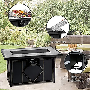 BALI OUTDOORS 42 inch Rectangular Propane Gas Fire Pit Table with Blue Fire Glass, Fire Pits Outdoor for Outside Patio and Garden