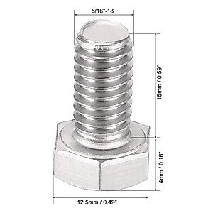 uxcell 5/16-18x5/8 Hex Bolts 304 Stainless Steel Hexagon Screw Bolt 6pcs