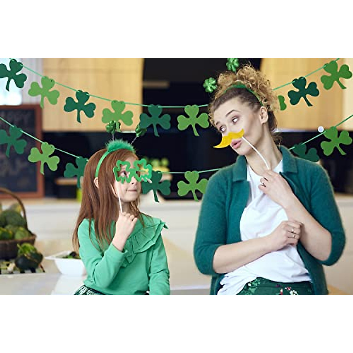 St Patricks Day Decorations, Irish Decor, Lucky Shamrock Garland Banner, for Holiday and Spring Felt – 3PC…