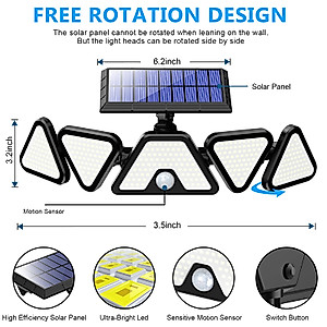 Neloodony Solar Lights Outdoor Waterproof, 329 LED Motion Sensor Outdoor Lights 5 Heads Outdoor Motion Sensor Light, Solar Lights for Outside, Patio, Garage, Garden, Front Door (2 Packs)