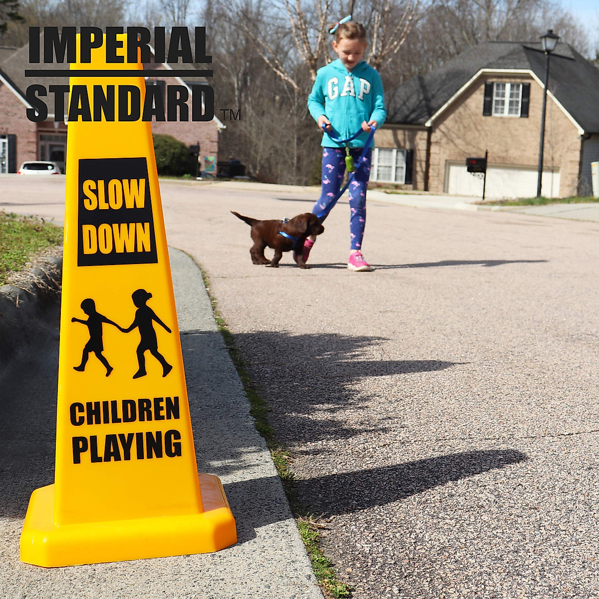 Imperial Standard Children Playing Cone (2 Pack) - Children at Play Sign - Four-Sided Slow Down Kids Cones - Child at Play Signs - Drive Slow/Kid Alert Sign