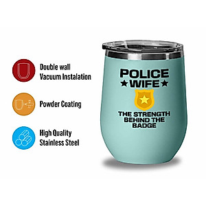Flairy Land Police Wife Teal Wine Tumbler 12oz - behind the badge - Law Enforcement Gift Police Officer Deputy Sheriff Thin Blue Line Police Wife Chief Police Corrections Officer Wife