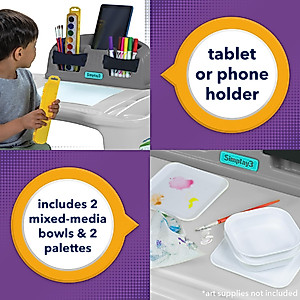 Simplay3 Creative Kids Art Desk Table and Chair Set with Attached Desk Chair, Full Floor and Art Storage