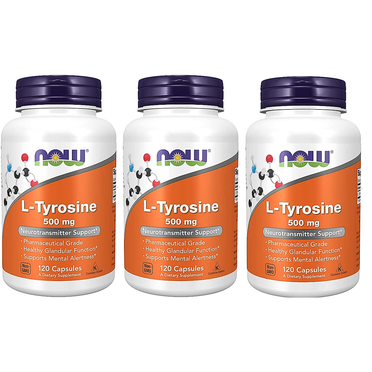 NOW Foods - L-Tyrosine 500 mg 120 caps (Pack of 3)